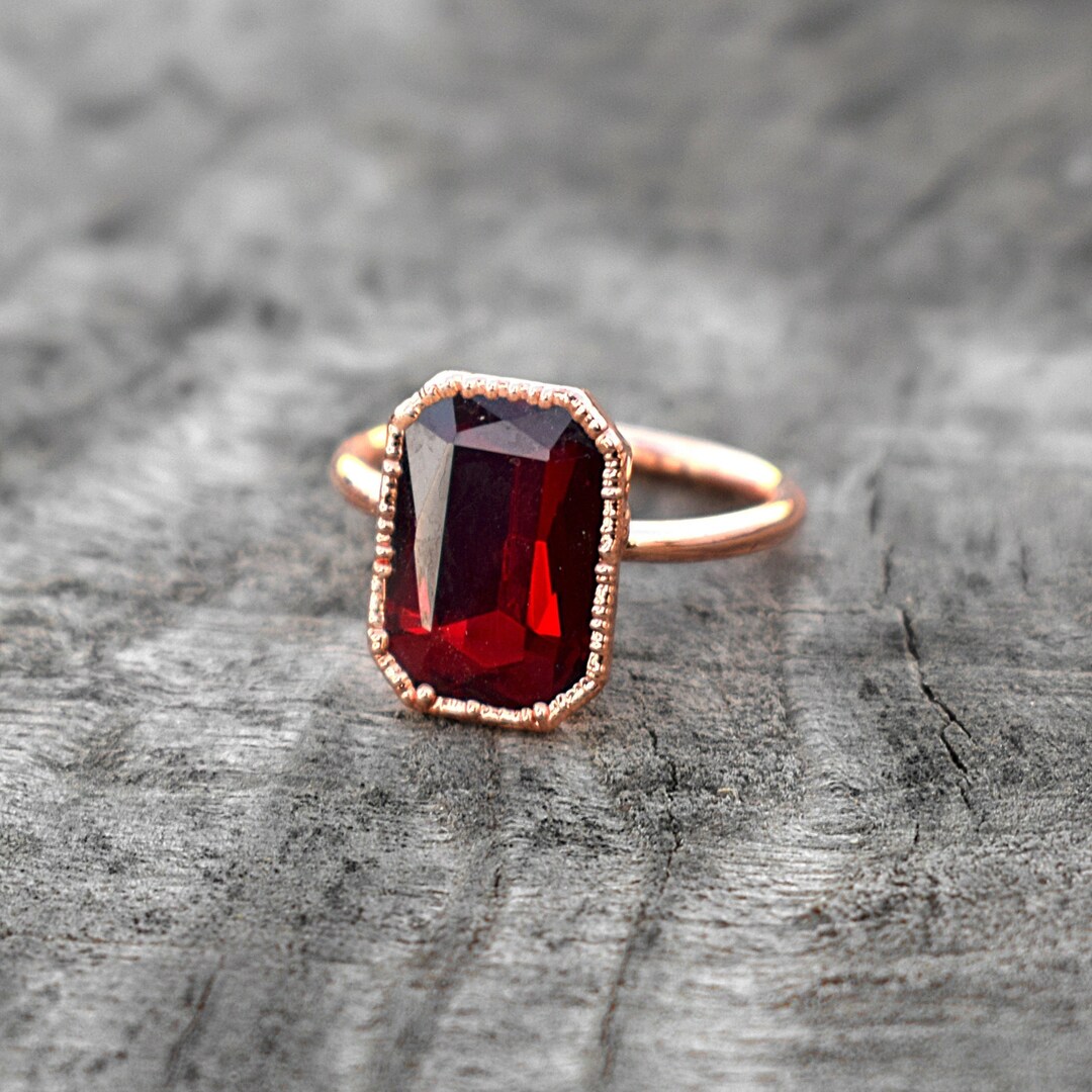 Garnet Hydro Ring Cut Stone Ring Gemstone Ring Electroplated Ring Ring ...