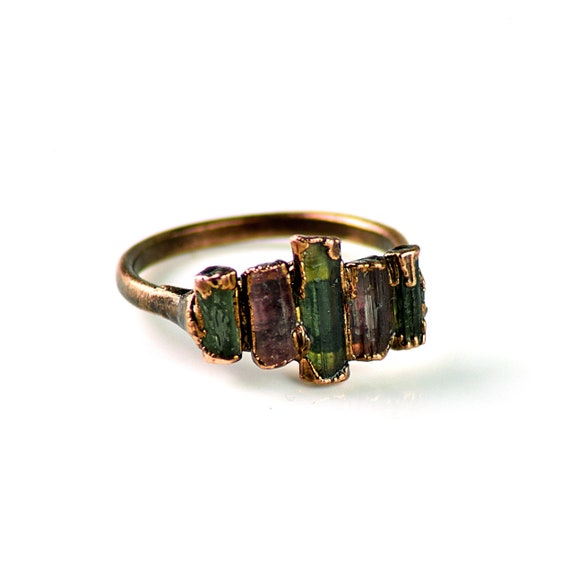 Multi Tourmaline Ring Rough Stone Ring Statement Ring - Etsy