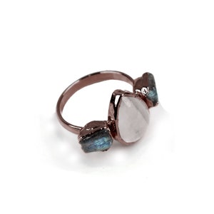 Natural Labradorite & Moonstone Ring \ Brass Ring \ Multi Stone Ring ...