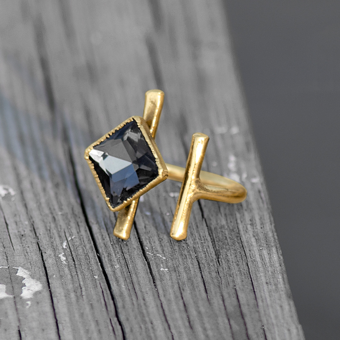 Black Hydro Color Ring - Cut Stone Ring - Gemstone Ring - Electroplated ...