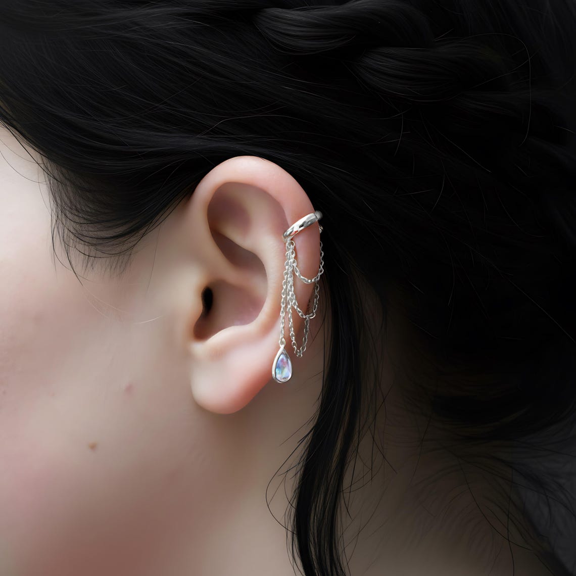 CZ Teardrop Chain Ear Cuff, No Piercing Needed - Etsy