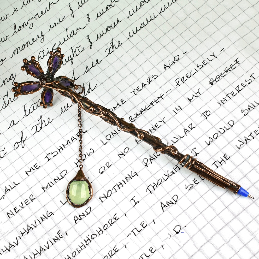 Natural Amethyst Flower Design Pen \ Luxury Pen \ Copper Antique Pen ...