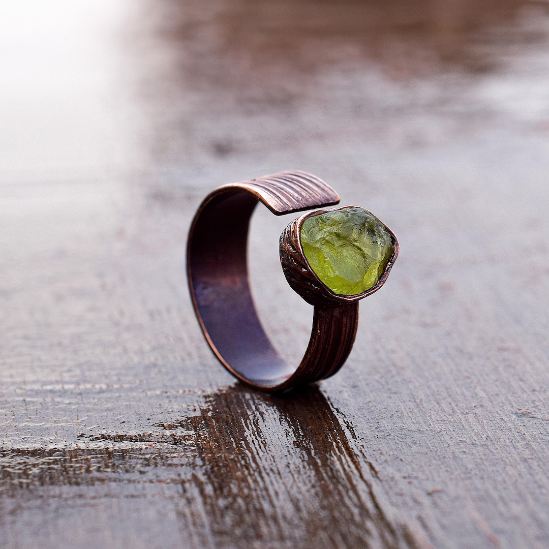 Natural Green Peridot Gemstone Ring \ Raw Peridot Ring \ Handmade ...