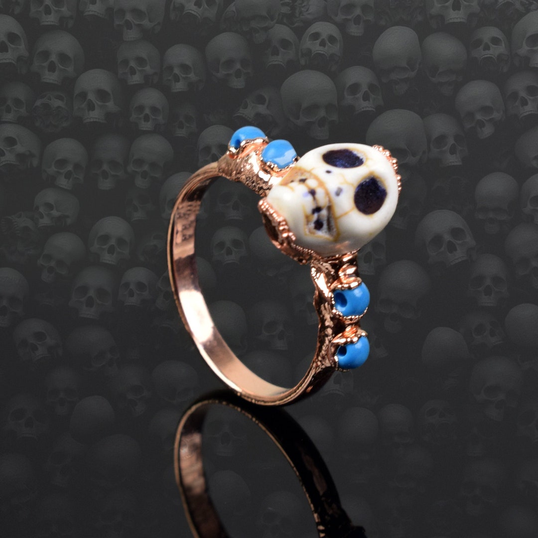 Natural Turquoise & Horror Skull Ring Beads Ring Anniversary Ring Black ...