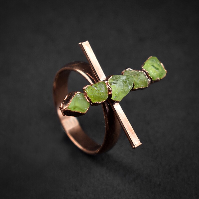 Green Peridot Ring Raw Peridot Ring Copper & Peridot Ring - Etsy