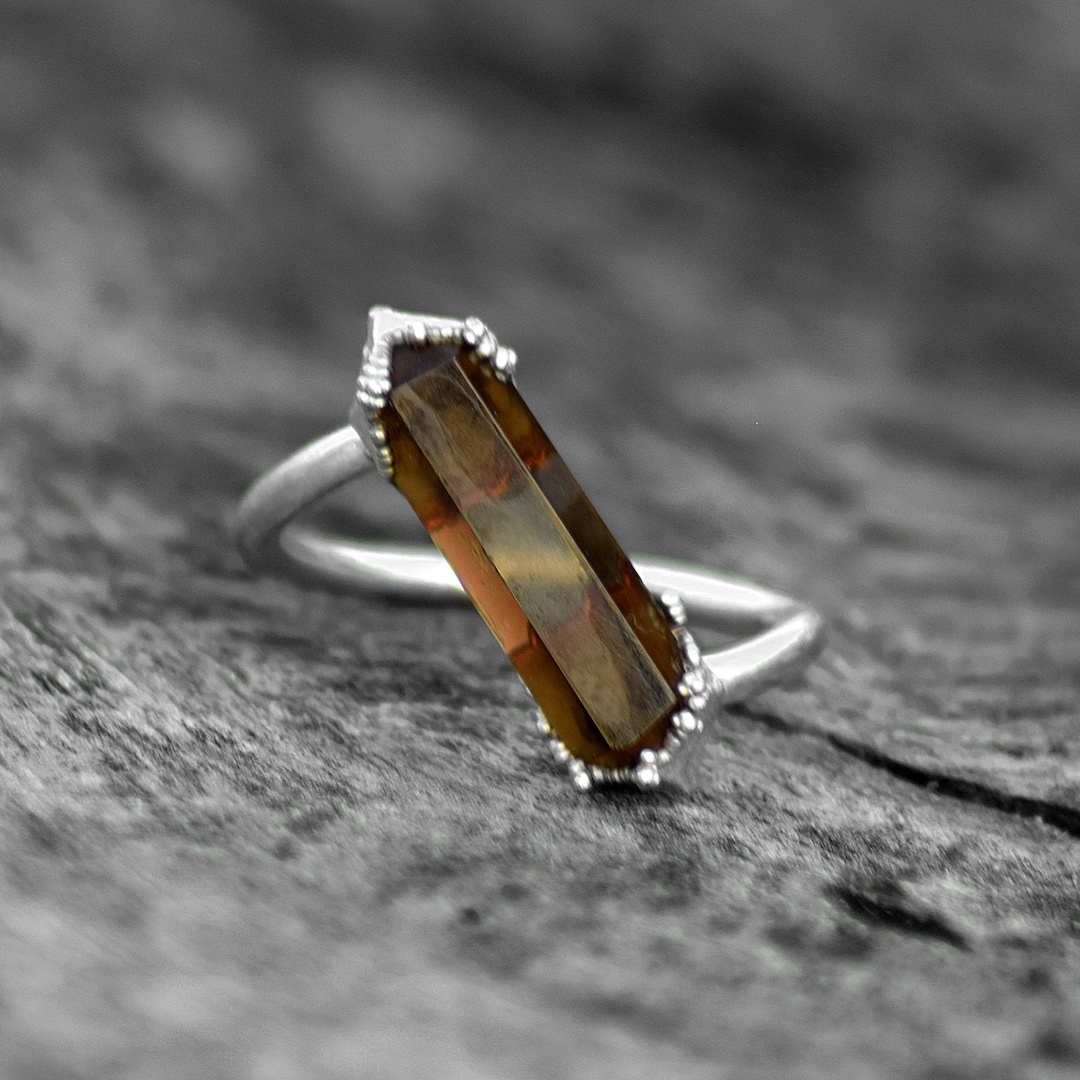 Smoky Quartz Stone Ring \ Statement Ring \ Gemstone Ring \ Copper Ring ...