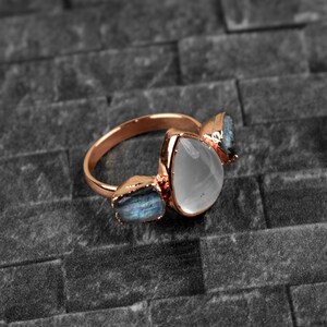 Natural Labradorite & Moonstone Ring \ Brass Ring \ Multi Stone Ring ...
