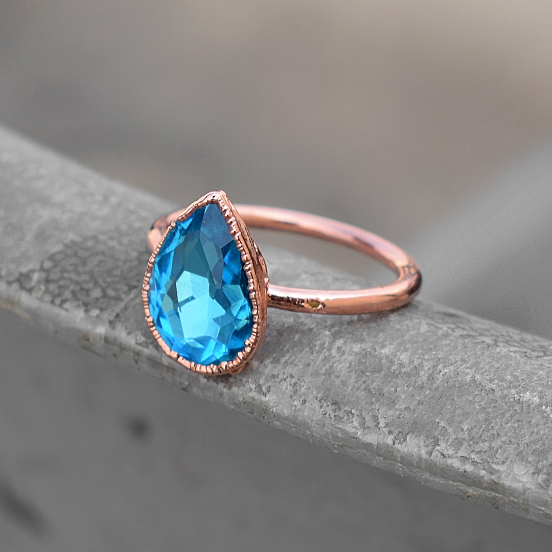 Faceted Blue Topaz Hydro Gemstone Ring Cut Stone Ring Stacking Ring ...