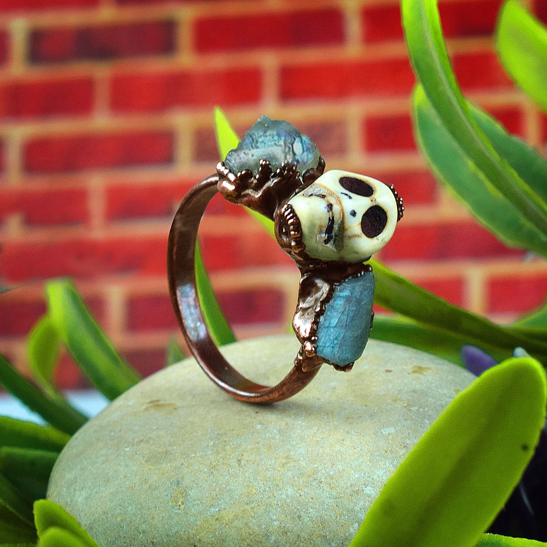 Natural Raw Fire Labradorite Ring \ Horror Skull Ring \ Rough Stone ...