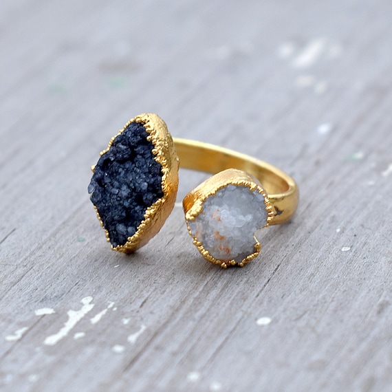 Black Druzy Ring Gemstone Ring Rose Gold Ring Brass Ring | Etsy
