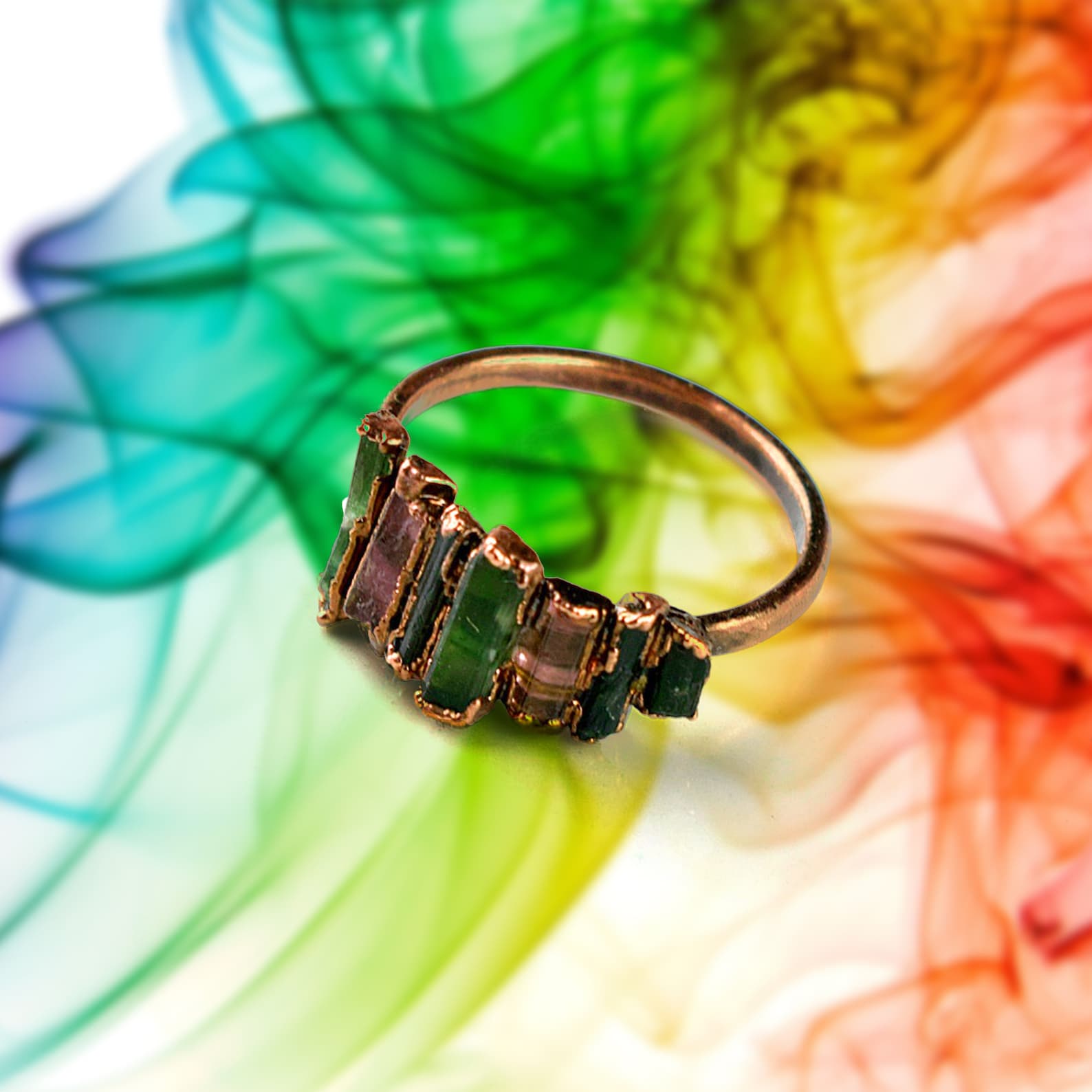 Multi Tourmaline Ring Rough Stone Ring Statement Ring - Etsy