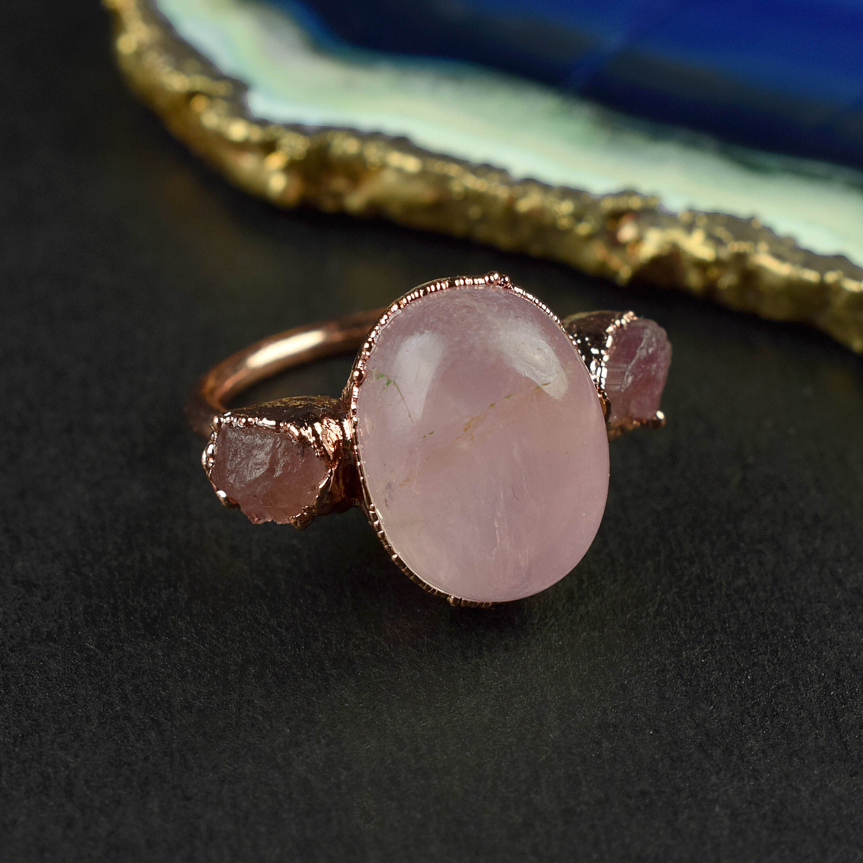Rose Quartz Ring Ruby Ring Brass Ring Gemstone Ring | Etsy