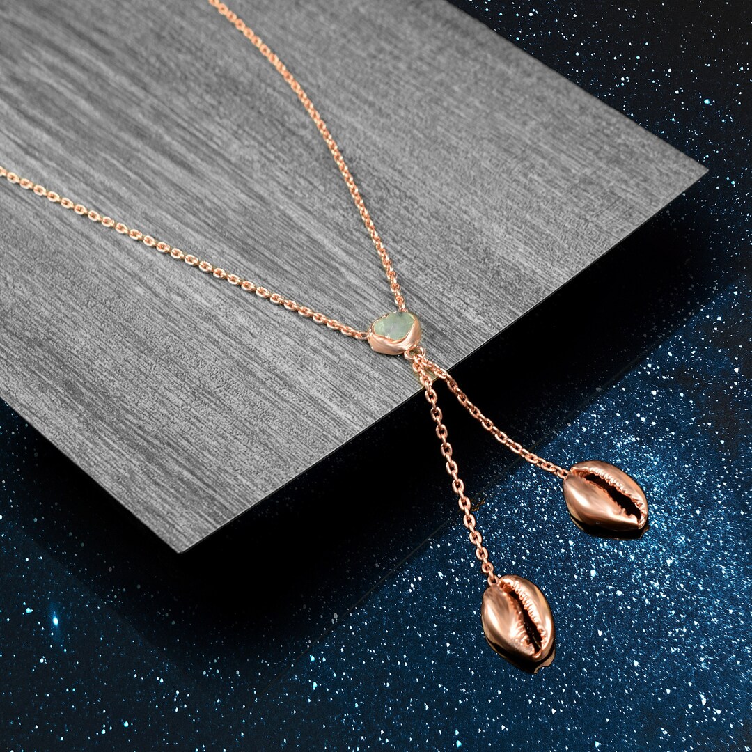 Cowrie Shell Y Lariat Necklace \ Rainbow Moonstone Necklace \ Cowrie ...