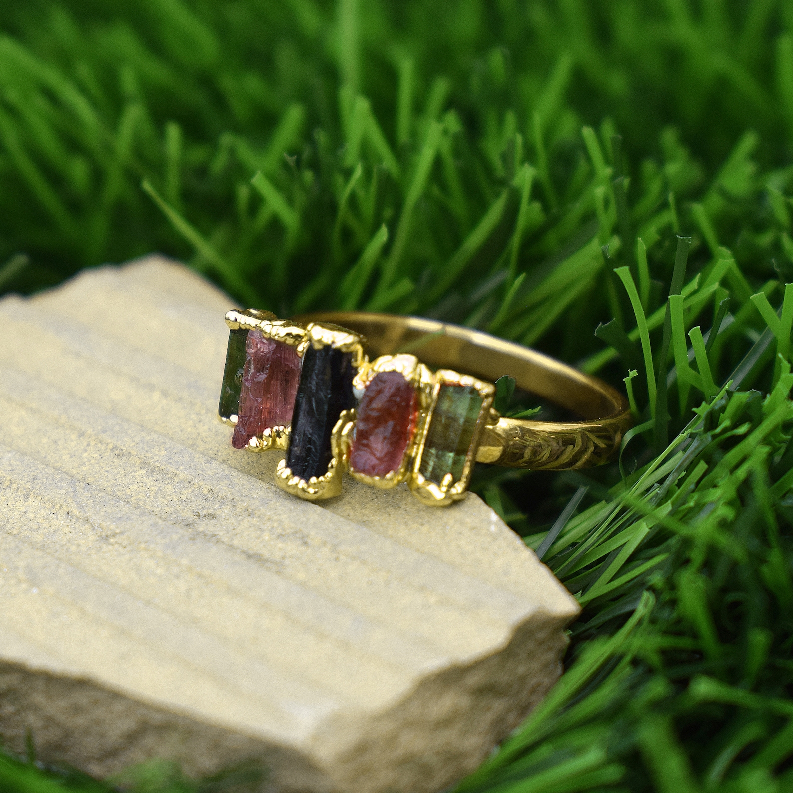 Multi Tourmaline Ring Rough Stone Ring Statement Ring Gemstone Ring ...