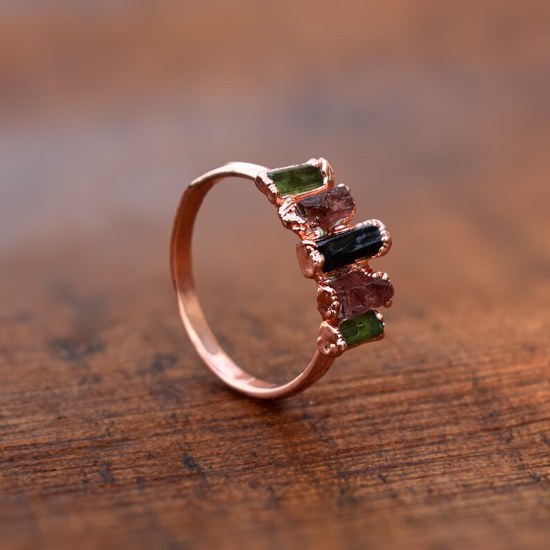 Multi Tourmaline Ring Rough Stone Ring Statement Ring - Etsy