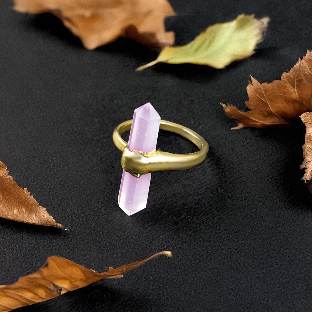 Rose Quartz Hydro Unique Ring \ Pointed Crystal Ring \ Gemstone Ring ...