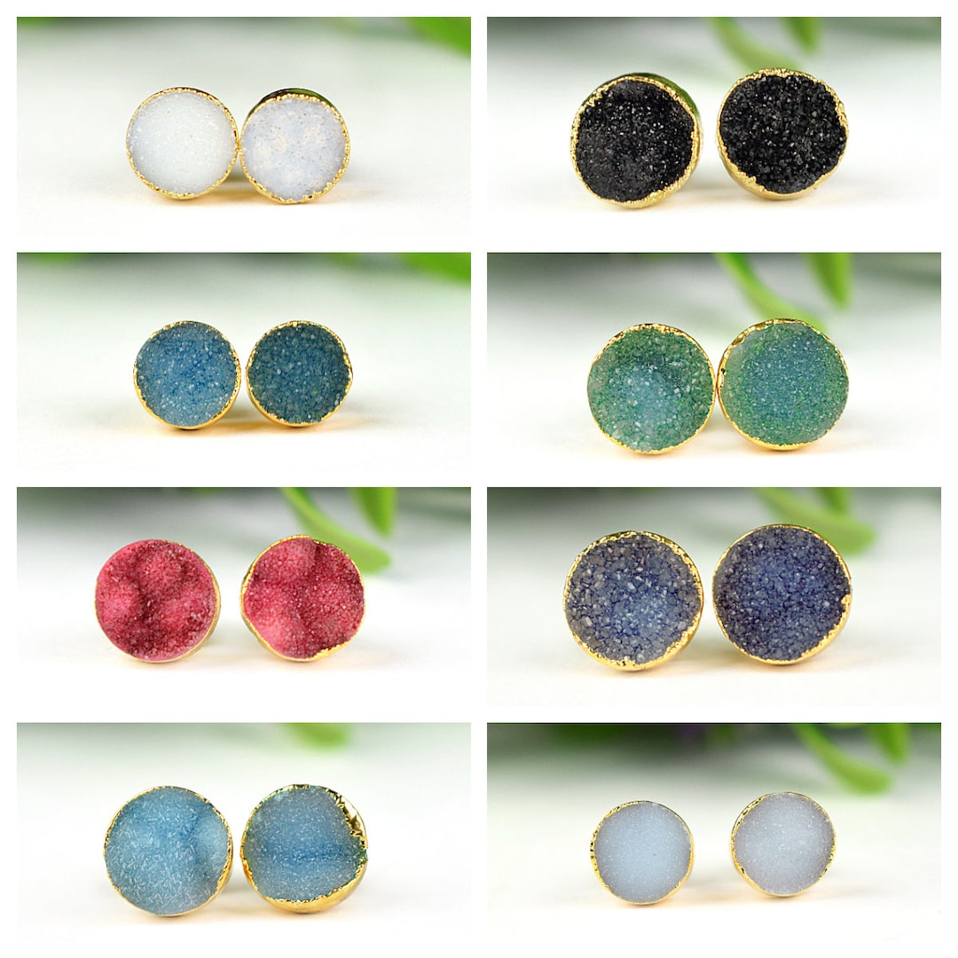 Multi Colors Druzy Stud Earrings Druzy Studs Gemstone Earrings Gold ...