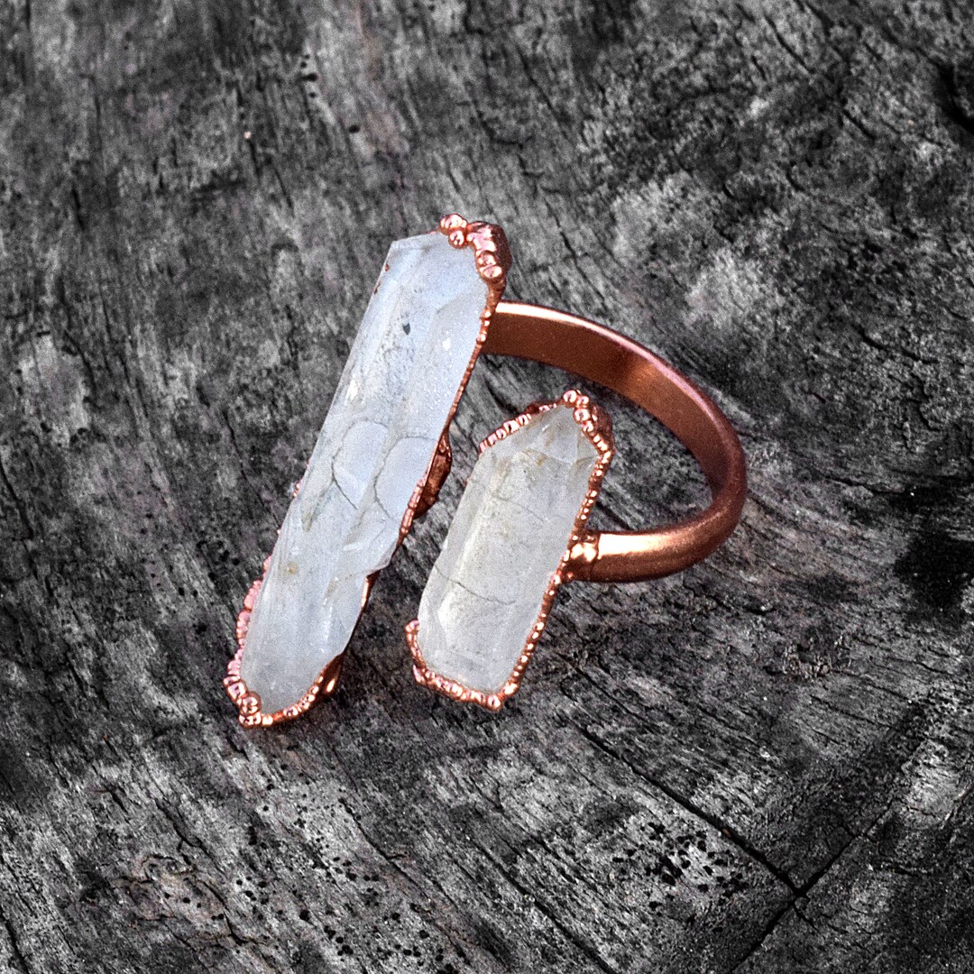 Natural Pencil Crystal Stone Ring \ Copper Ring \ Gemstone Ring ...
