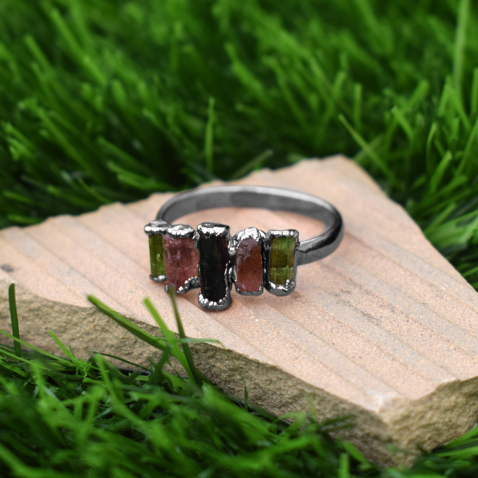 Multi Tourmaline Ring Rough Stone Ring Statement Ring Gemstone Ring ...