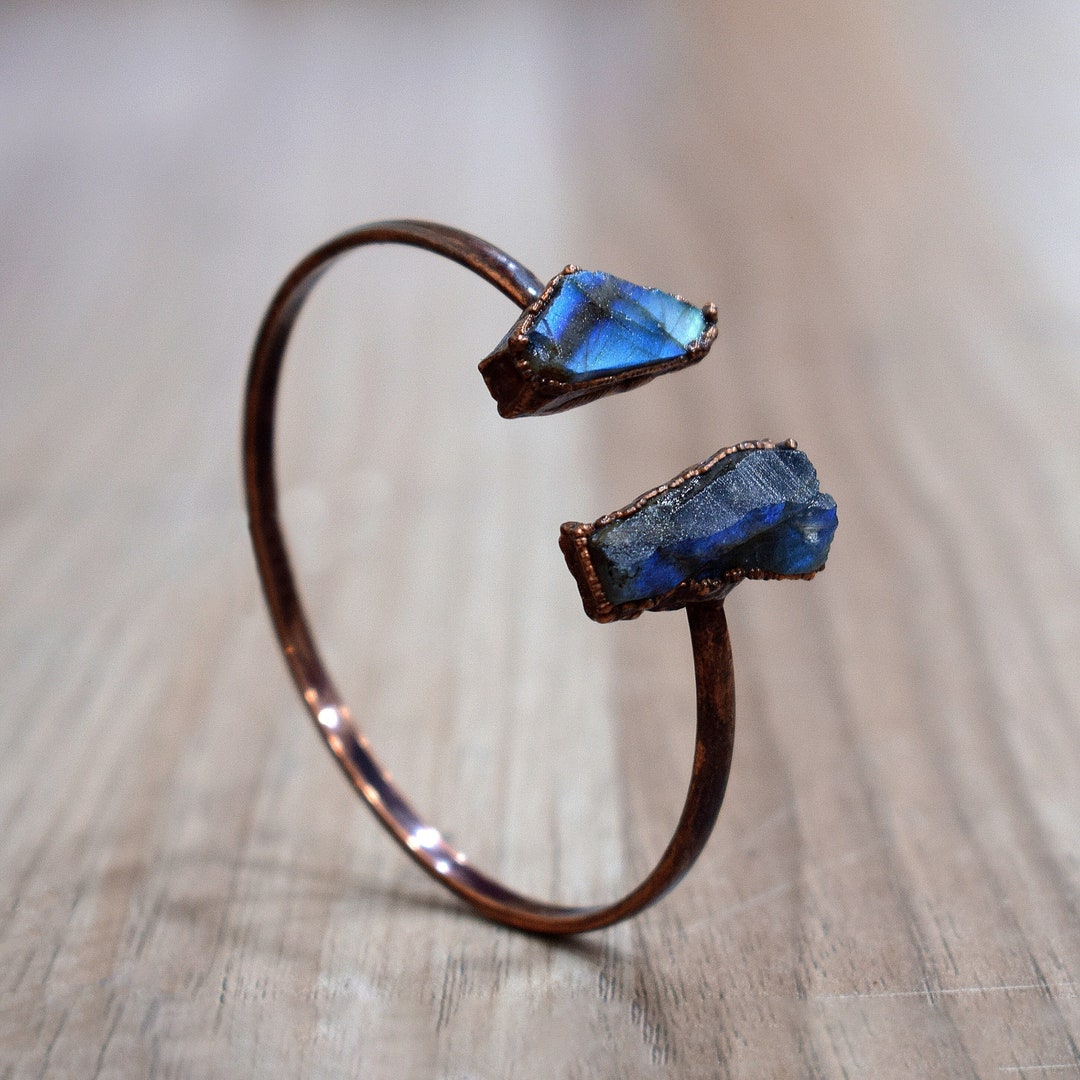 Natural High Fire Labradorite Gemstone Bracelet \ Raw Stone Bracelet ...