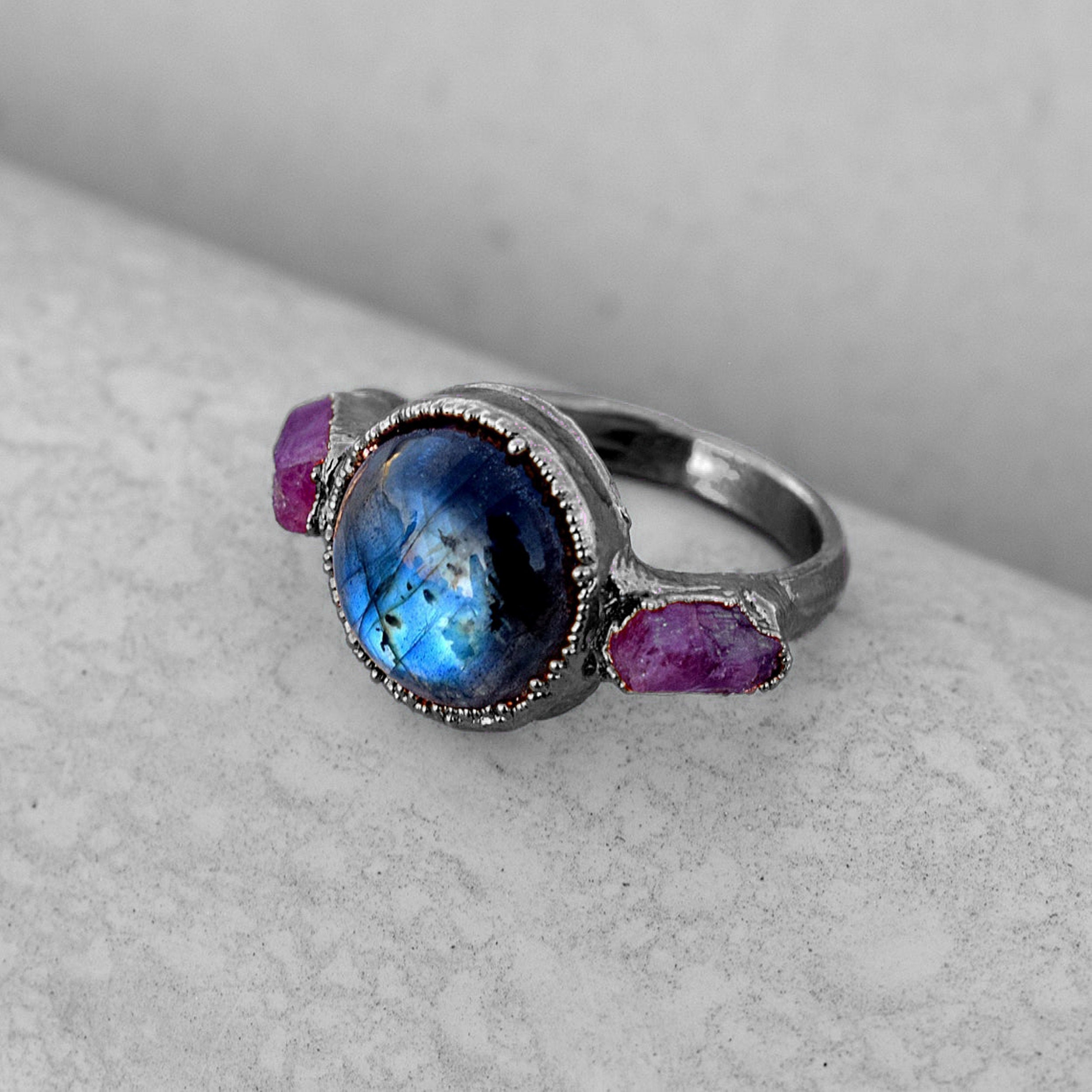 Labradorite Ring Rough Ruby Ring Brass Ring Brass - Etsy Canada