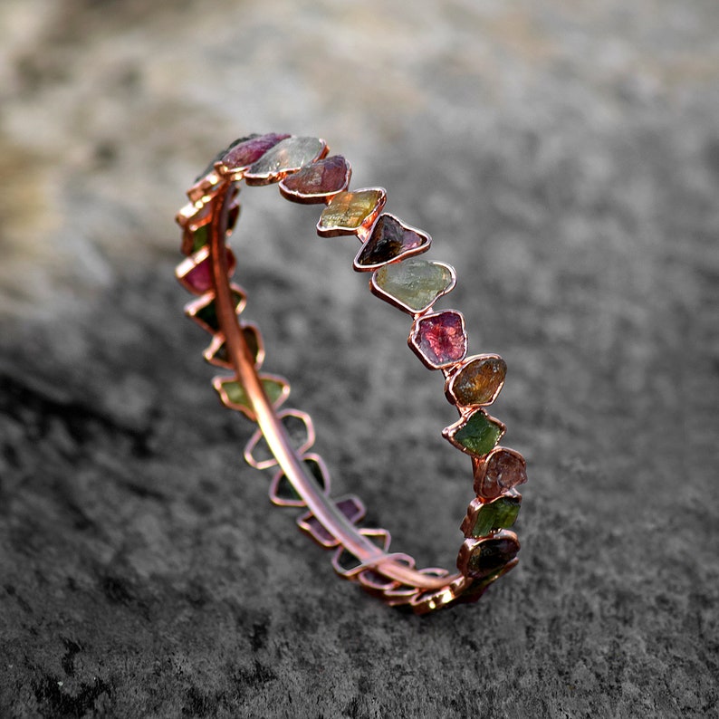 Multi Tourmaline Rough Gemstone Cuff Bangle \ Handmade Bangle \ Brass ...
