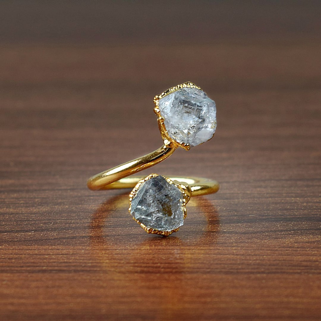 Natural Herkimer Diamond Bypass Ring \ Electroplated Ring \ Copper Ring ...