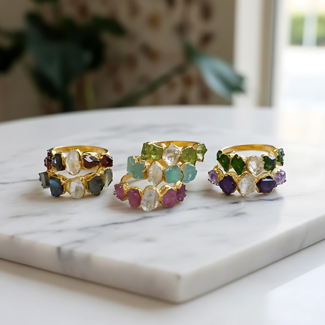 Natural Raw Gemstone Ring \ Custom Stone Ring \ Minimal Ring \ Wedding ...