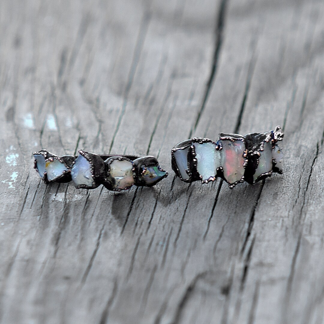 Natural Raw Opal Ring \ Rough Opal Ring \ Rough Opal Jewelry \ Australian Opal Jewelry \ Opal ...