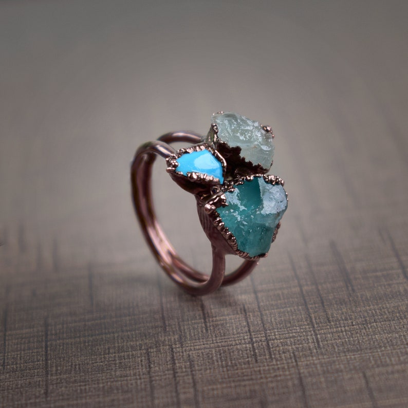 Aquamarine Ring Turquoise Ring Apatite Ring Brass Ring - Etsy