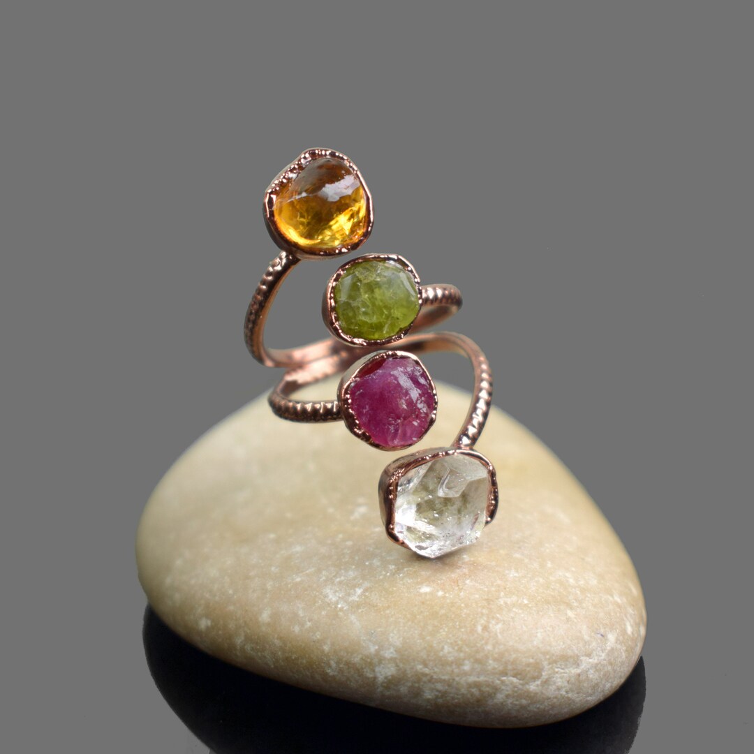 Natural Multi Gemstone Stackable Ring Jewelry \ Crystal Ring \ Ruby ...