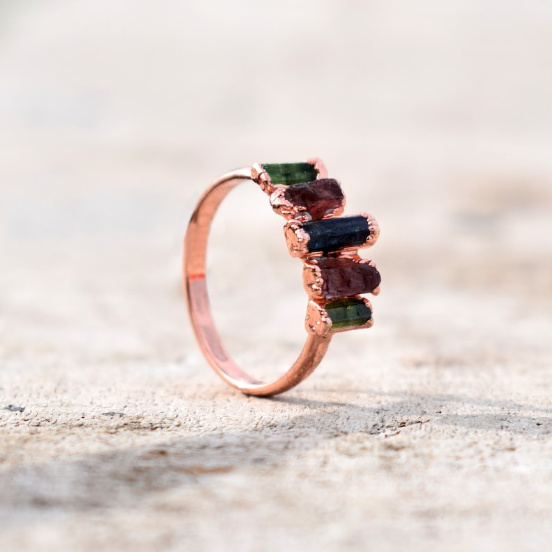 Multi Tourmaline Ring Rough Stone Ring Statement Ring - Etsy