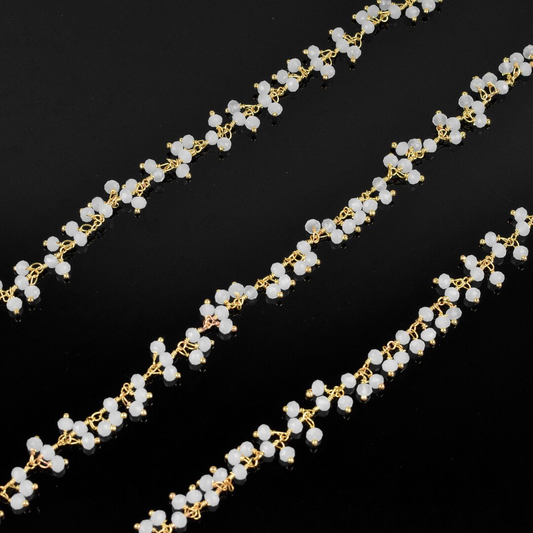 White Moonstone Dangling Rosary Chain | Wire Wrapped Chain | 3mm Rosary ...
