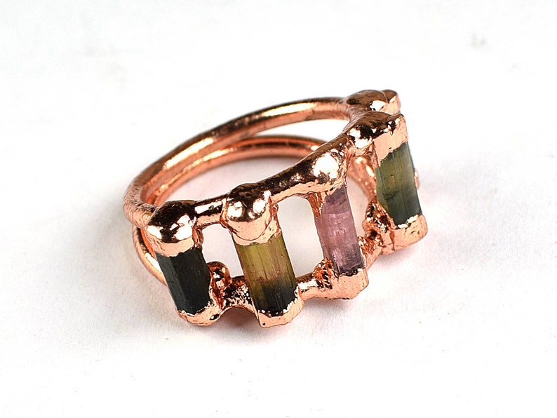 Multi Tourmaline Baguette Electroplated ring Ring for her | Etsy