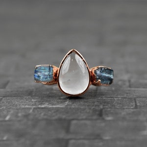 Natural Labradorite & Moonstone Ring \ Brass Ring \ Multi Stone Ring ...