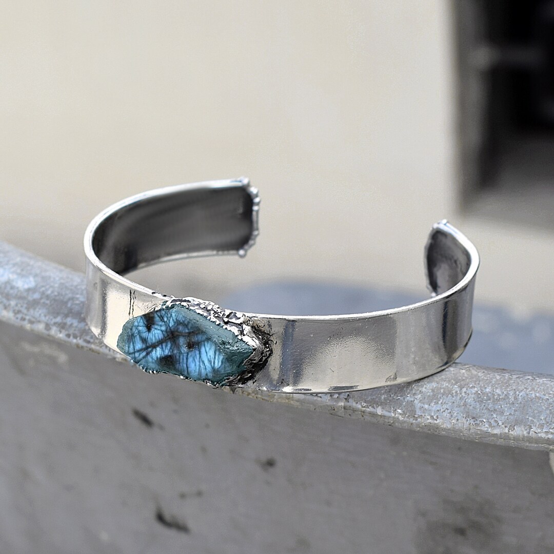 Natural Raw Labradorite Cuff Bangle Bracelet \ Gemstone Bangle ...