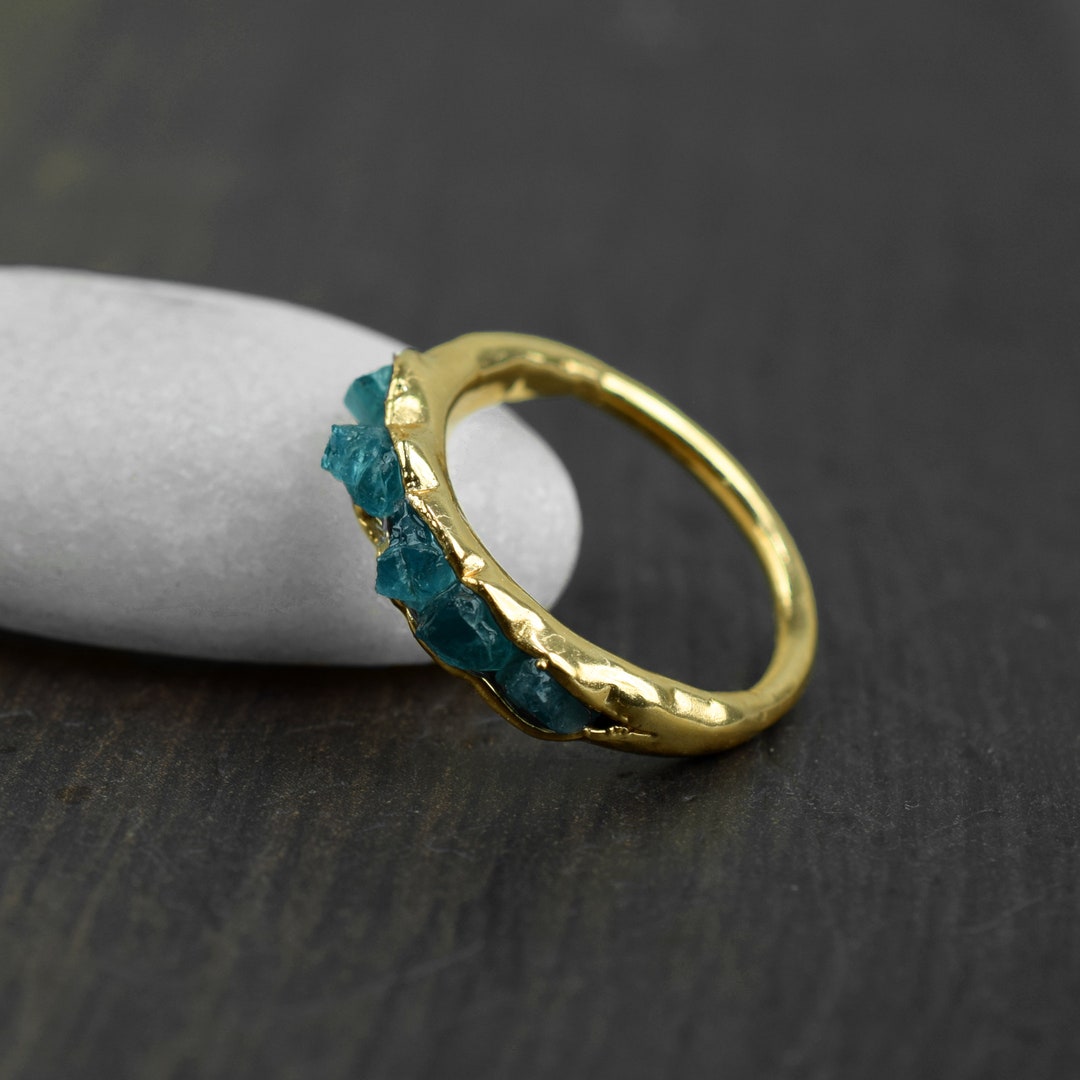 Natural Tiny Raw Apatite Gemstone Ring Multi Apatite Ring Dainty Band ...