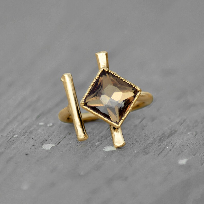 Smokey Quartz Hydro Color Ring Cut Stone Ring Gemstone - Etsy