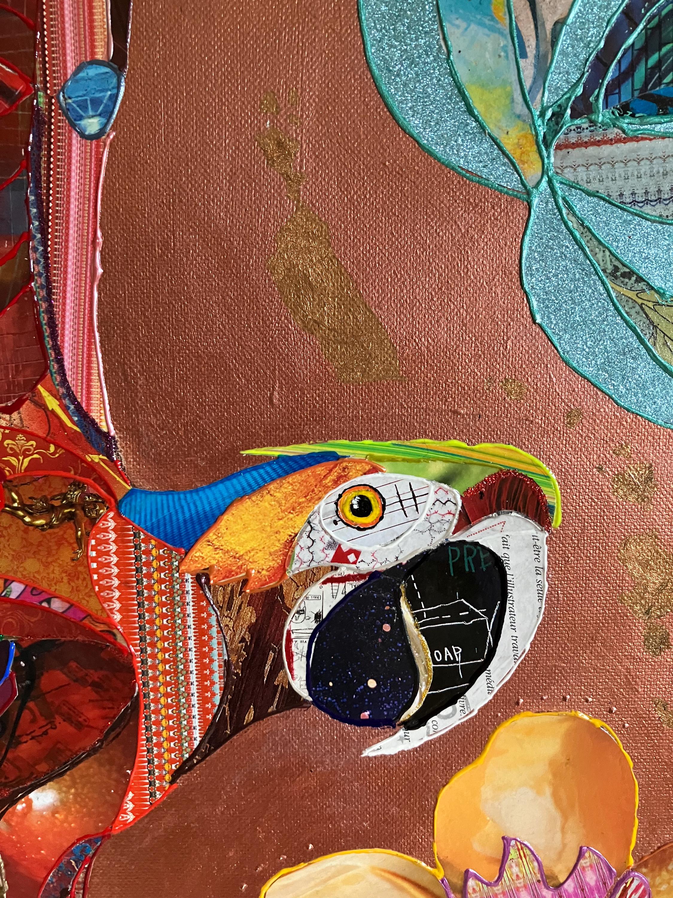 XL Artwork With Woman and Parrot. Abstract Portrait Made With Collages ...