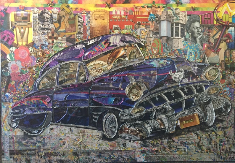 Artwork With Vintage Car, Street Art Collages. Example Dated and Signed ...