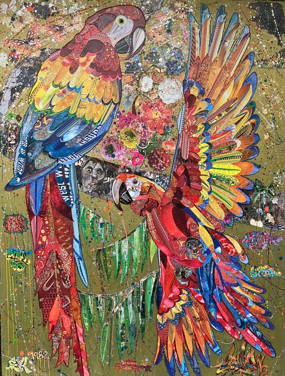 Parrot Collage Art."jules and Jim". Colorful Animal Art. Basquiat ...