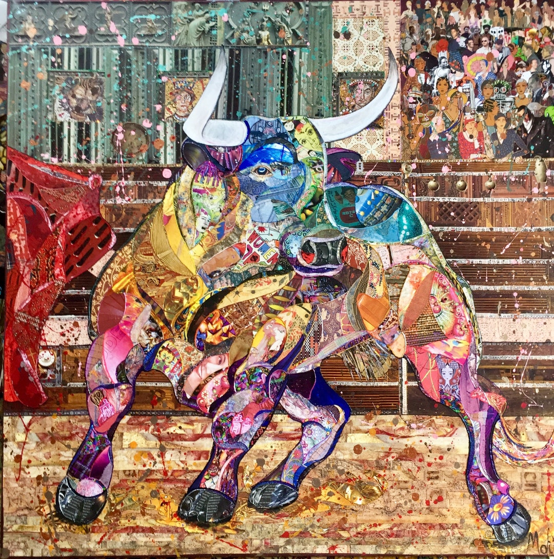 Large Artwork With Bull. Unique Example Not a Reproduction. - Etsy