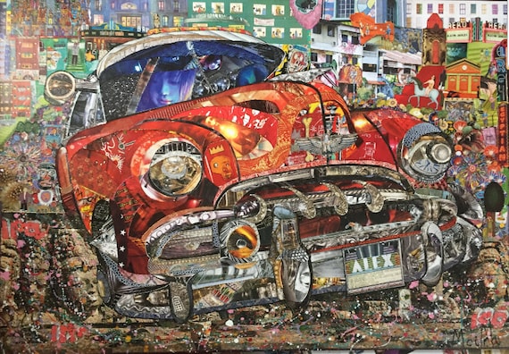 Modern Street Art Painting. Artwork With Vintage Red Car. - Etsy