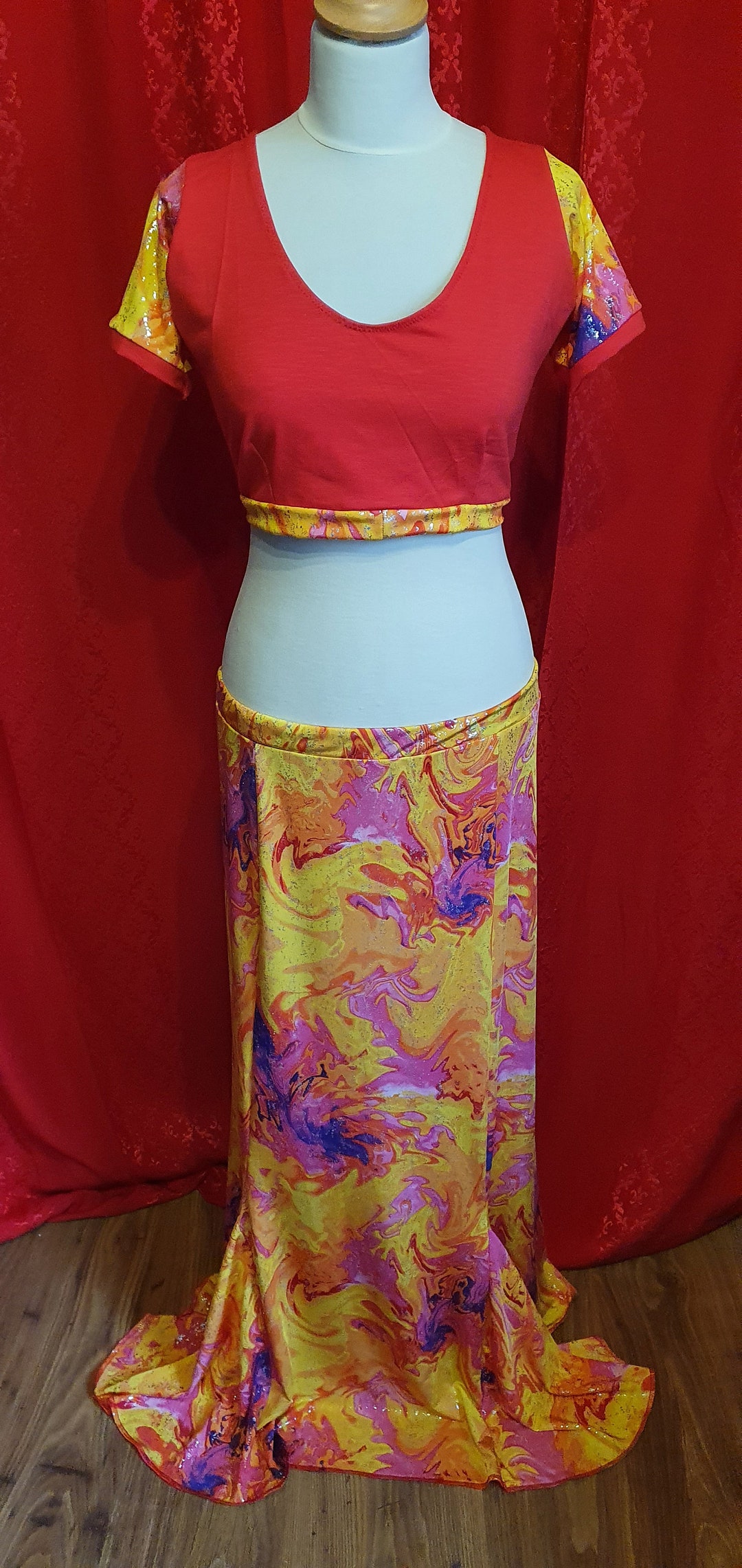 Choli Short Sleeve Skirt Mermaid Tribal Fusion Dancewear Bellydance ...