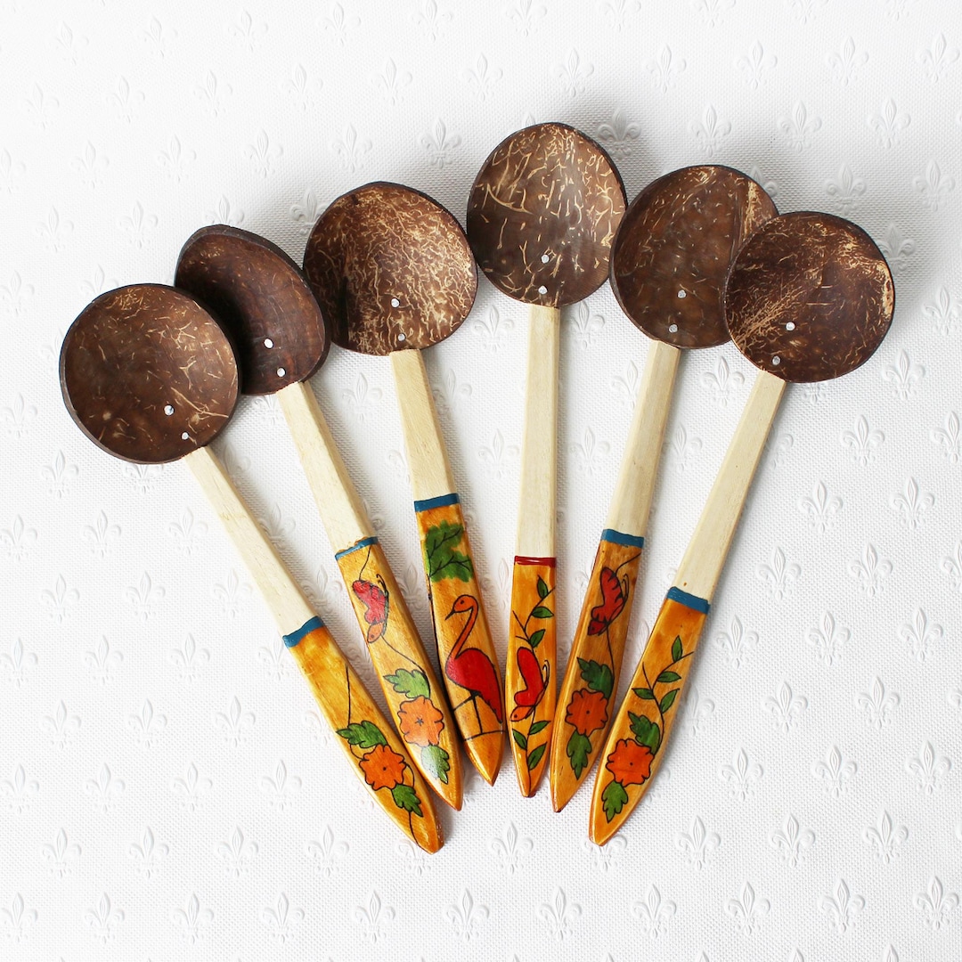 Coconut Shell Spoons With Decorated Handles - 6 Designs - Etsy