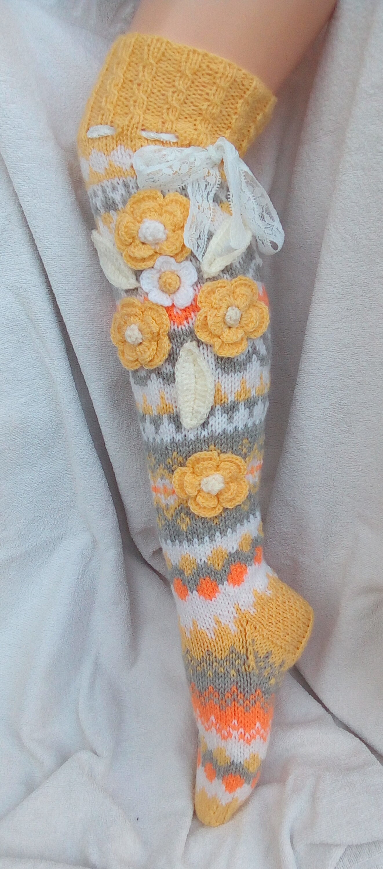 Pattern for Yellow Hand Knit Socks With Flowers, Instant Download PDF ...