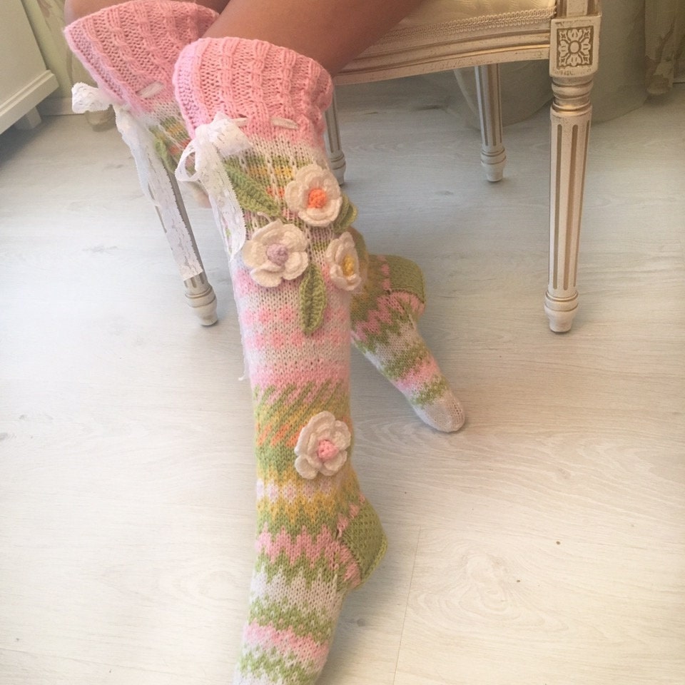 Knit Socks With Flowers Pattern, Instant Download PDF Pattern - Etsy