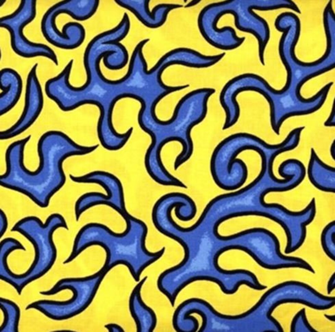 Yellow Blue Flame Fabric - Etsy