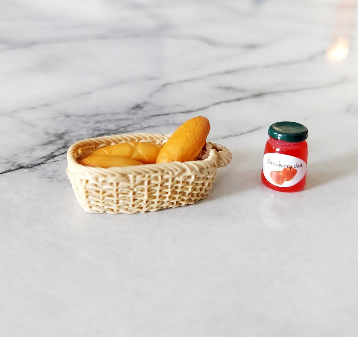 Miniature Bread Basket and Strawberry Jam Set - Etsy