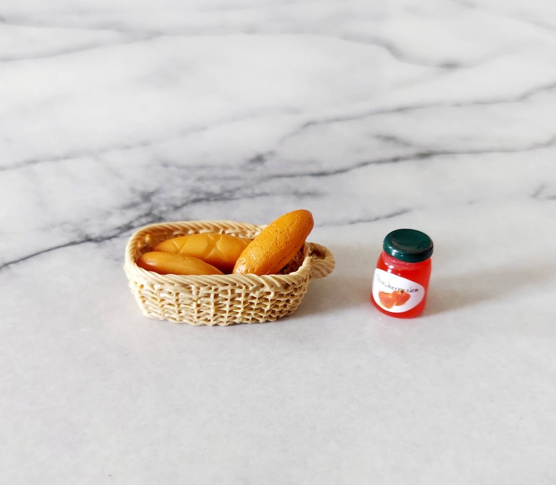 Miniature Bread Basket and Strawberry Jam Set | Etsy